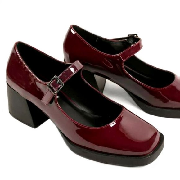 Shoes | New Womens Burgundy Mary Jane School Girl Chunky Heel Pumps ...